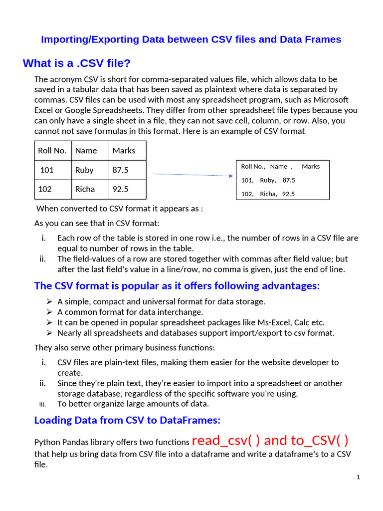 7th Class of CSV and DataFrame | PDF | Comma Separated Values | Computing