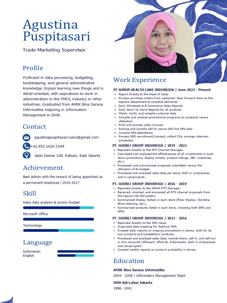Agustina Puspitasari ADMIN SALES Resume | PDF | Business