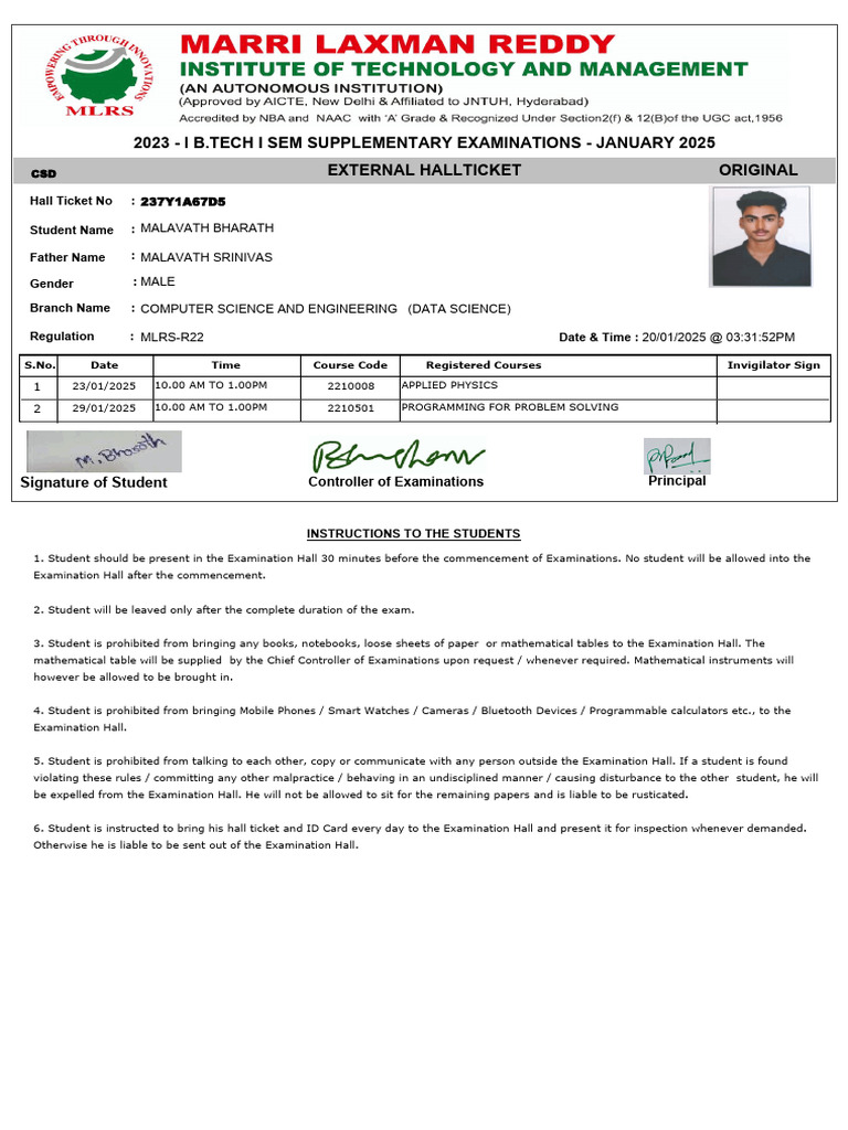 Hall Ticket | PDF | Computing | Computer Science