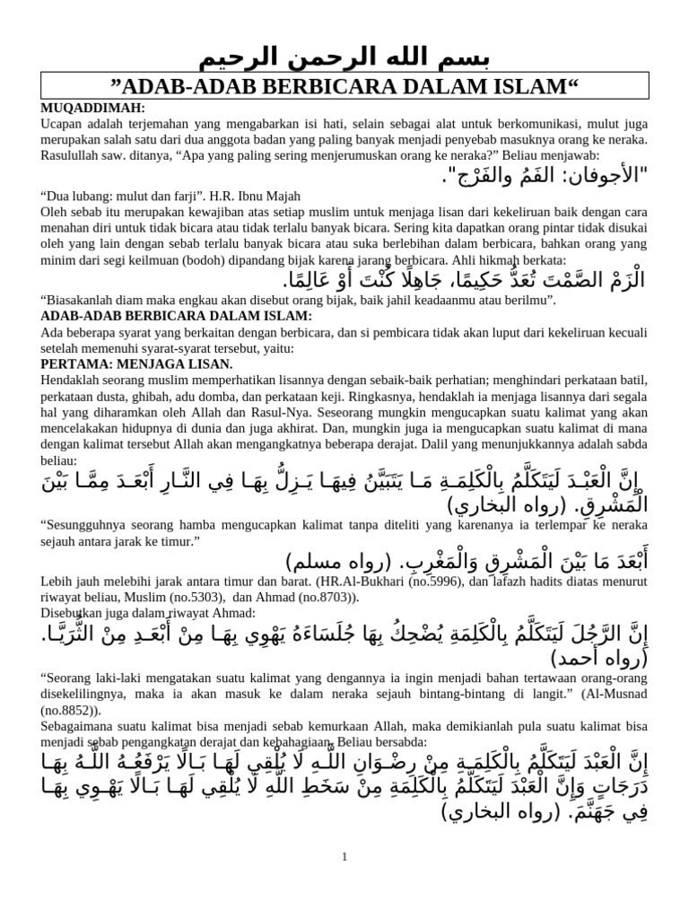 Adab Berbicara dalam Islam | PDF