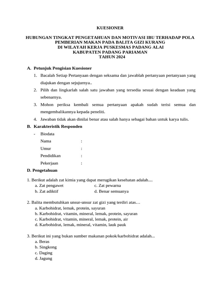 Kuesioner Afri Yanti | PDF