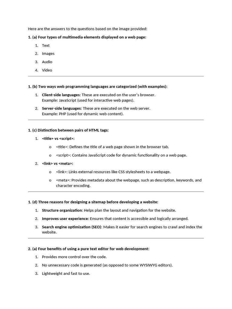 Here Are The Answers To The Questions Based On The Image Provided | PDF | World Wide Web ...
