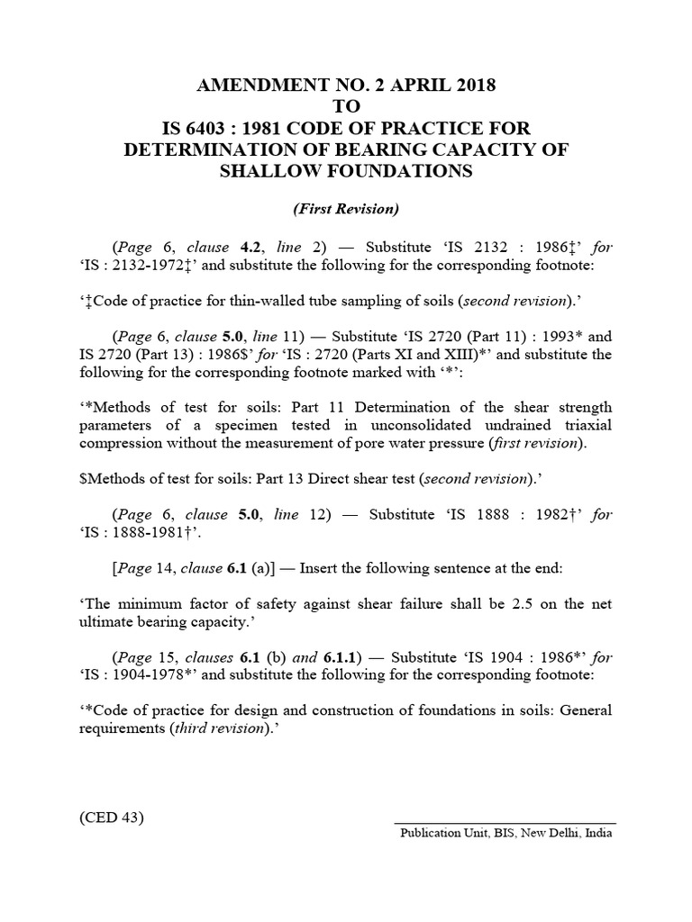 Amendment No. 2 April 2018 TO Is 6403: 1981 Code of Practice For Determination of Bearing ...
