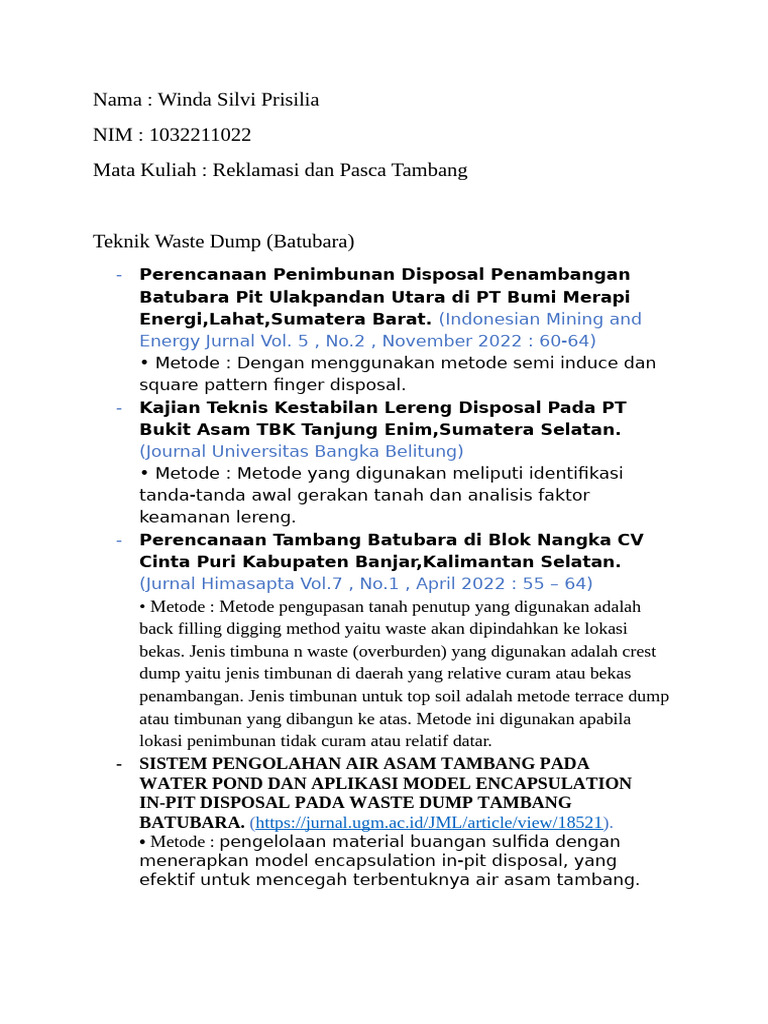 Teknik Waste Dump dalam Penambangan | PDF