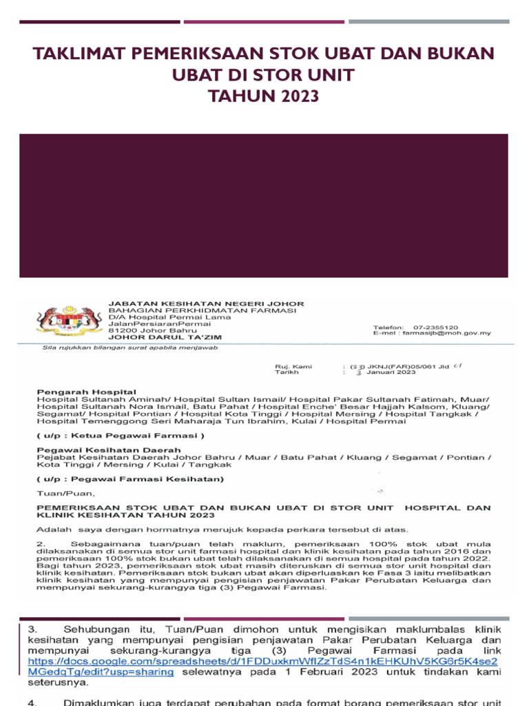 Taklimat Pemeriksaan Stok Ubat & Bukan Ubat Di Stor Unit 2023 | PDF