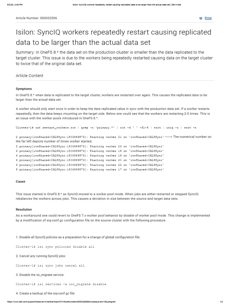Isilon Synciq Workers Repeatedly Restart Causing Replicated Data To Be 