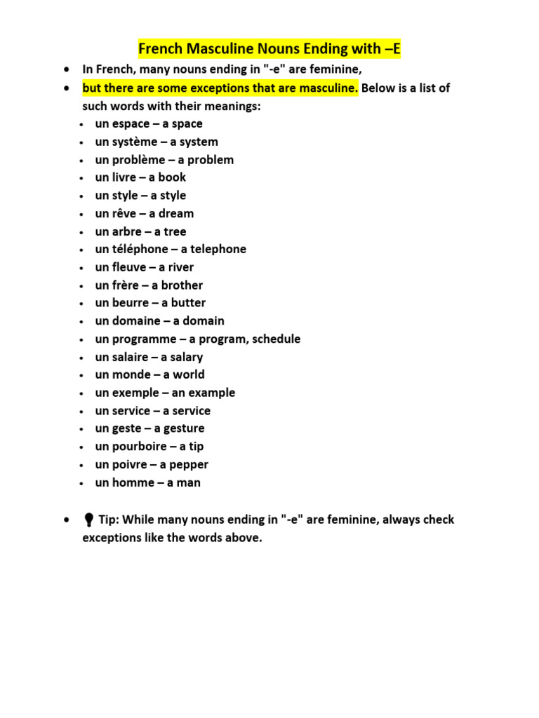 French Masculine Nouns Ending in -E | PDF