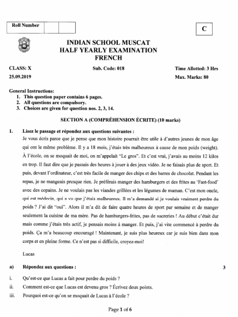 Ism French Hy 2019 Set C | PDF