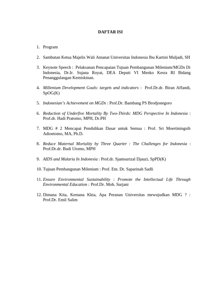 DAFTAR ISI Program MDGS | PDF