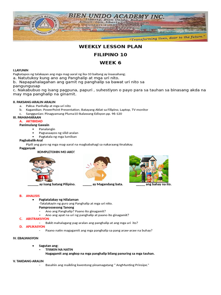 Weekly Lessonplan G10 | PDF