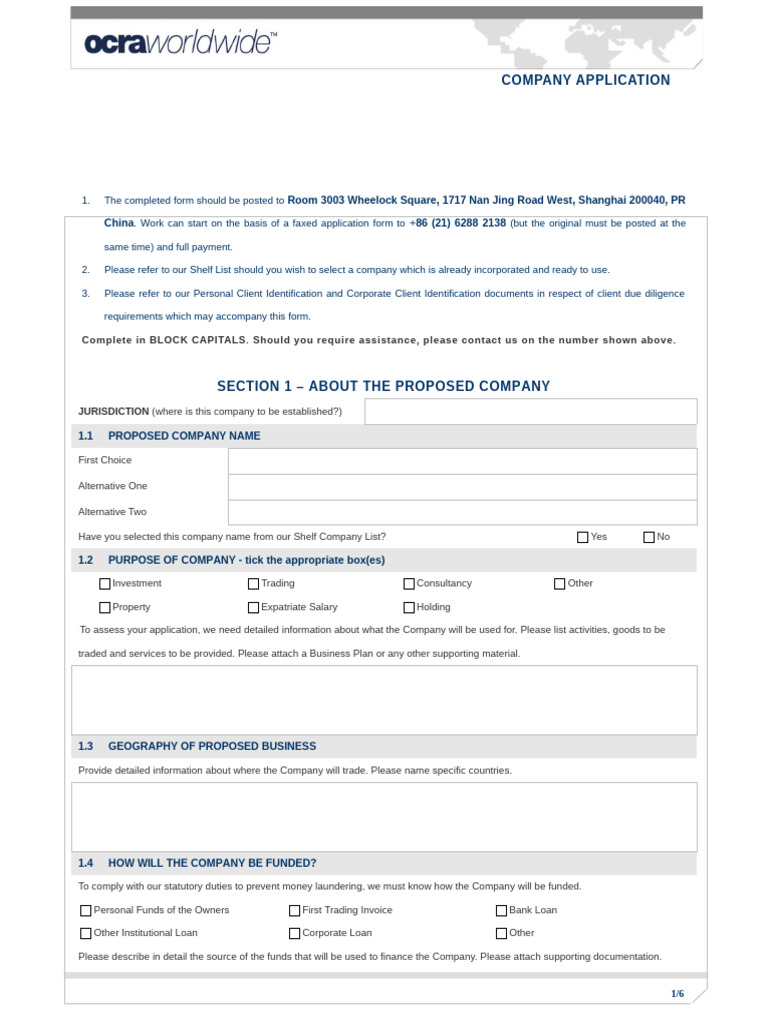Company Application Form SH (OCRA) | PDF | Credit Card | Debit Card