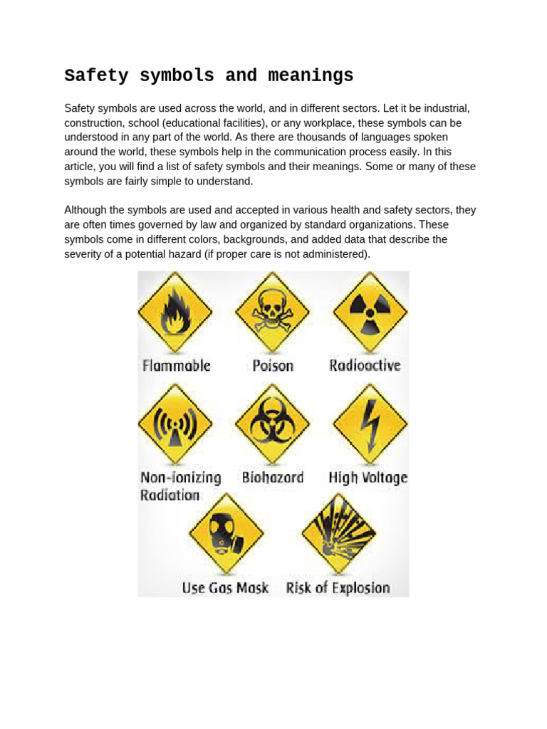 Safety Symbols and Meanings | PDF | Safety | Occupational Safety And Health