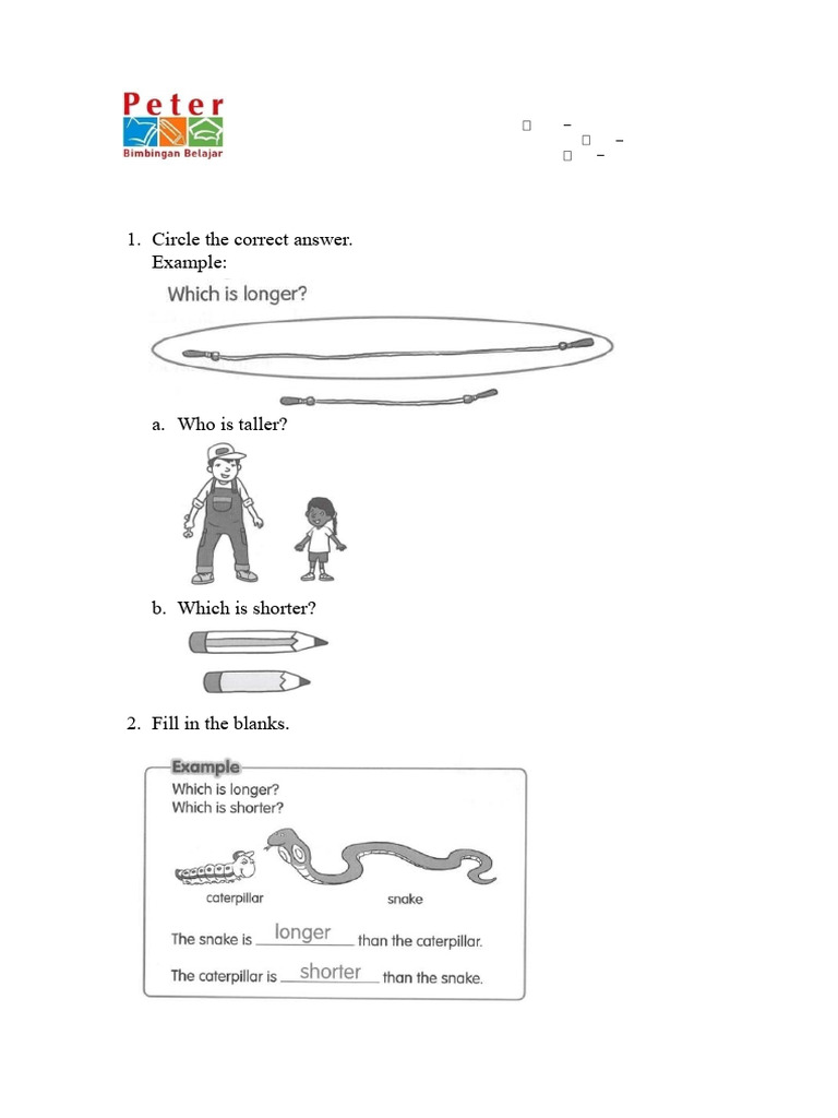 Grade 1 Length Comparison Worksheet | PDF
