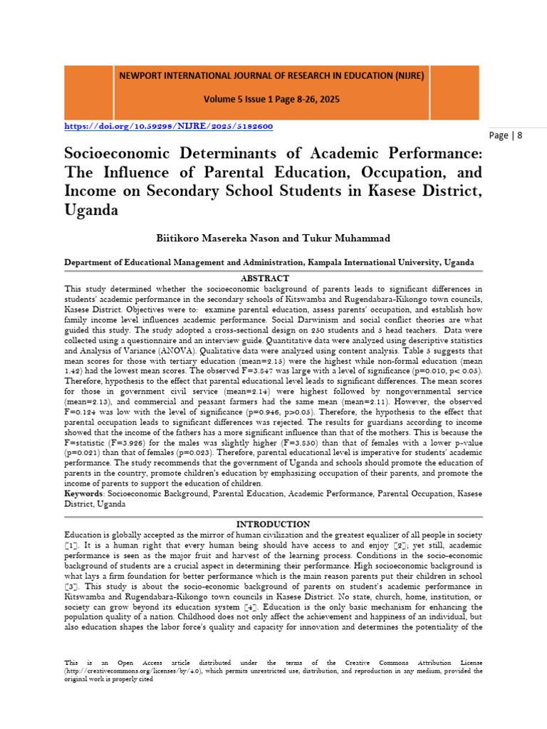 Socioeconomic Determinants of Academic Performance: The Influence of ...