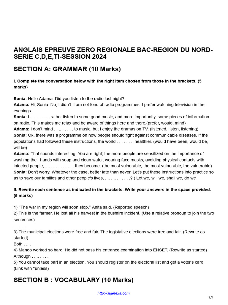 Regional BAC English Exam 2024 Guide | PDF | Educational Technology | Information And ...