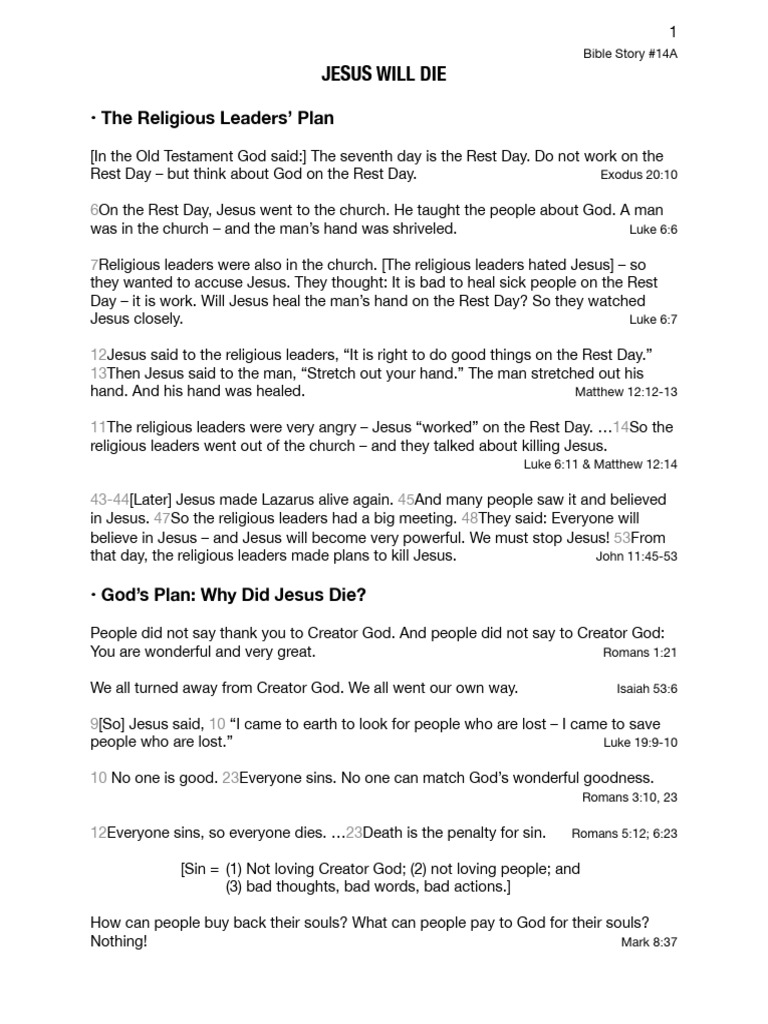 Story14A WhyDidJesusDie English | PDF | Jesus | Gospel Of Mark