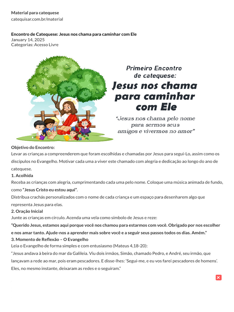 Encontro de Catequese - Jesus Nos Chama para Caminhar Com Ele - Catequese Católica - Conteúdo ...