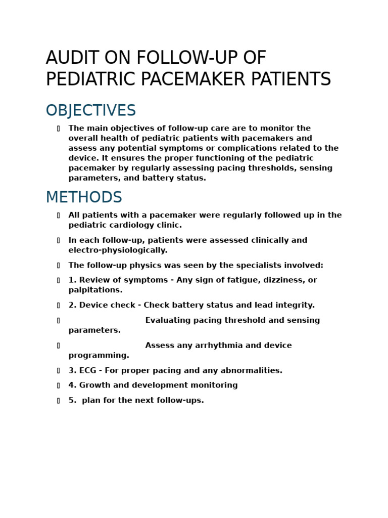 Audit on Follow-up of Pacemaker Patients | PDF | Artificial Cardiac ...