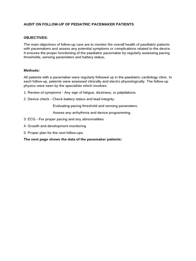 Pediatric Pacemaker Follow-Up Audit | PDF | Artificial Cardiac ...