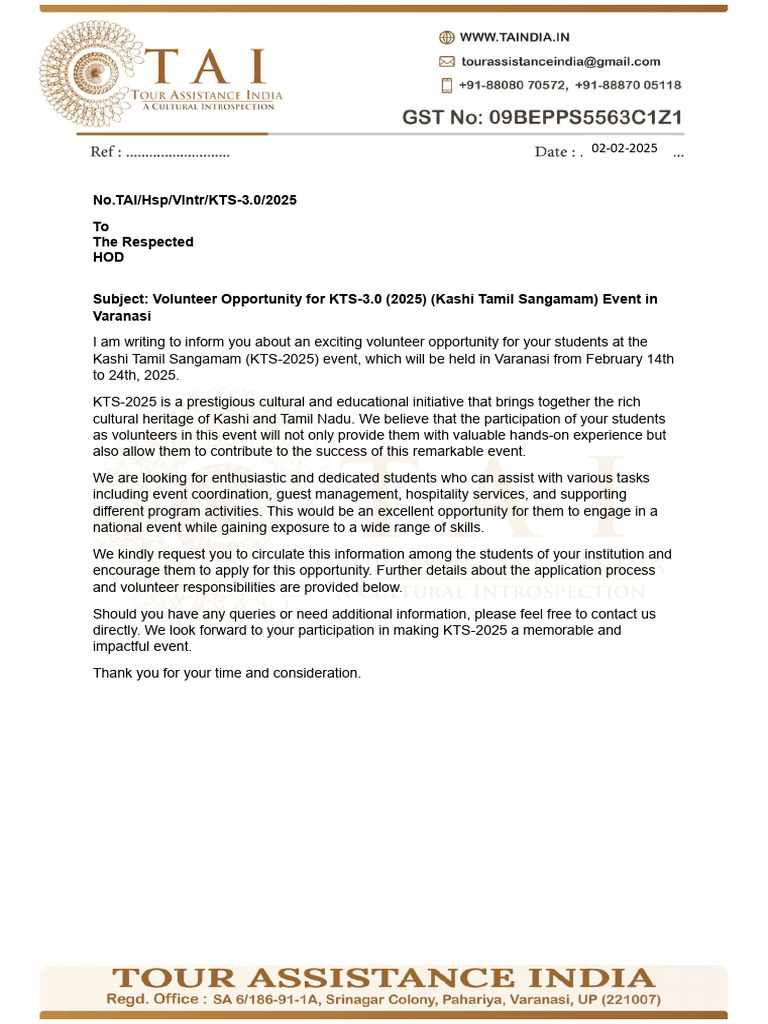 Letter To Institution KTS-3.0 (2025) | PDF | Tourism