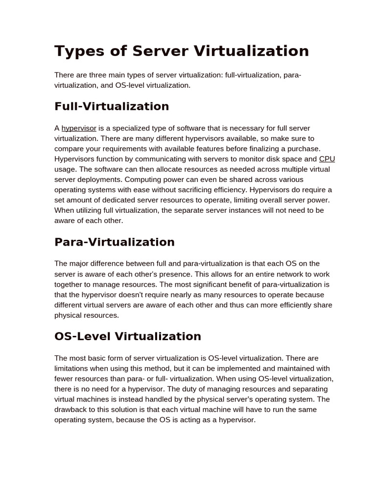 Types of Server Virtualization | PDF