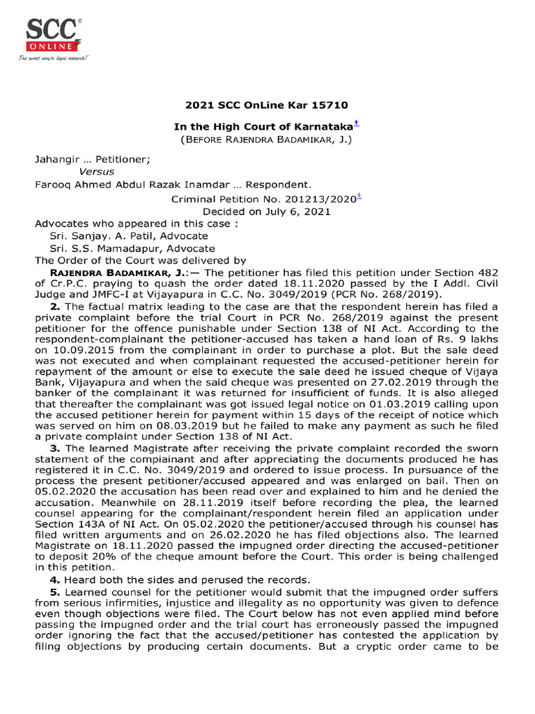 J 2021 SCC OnLine Kar 15710 143A | PDF