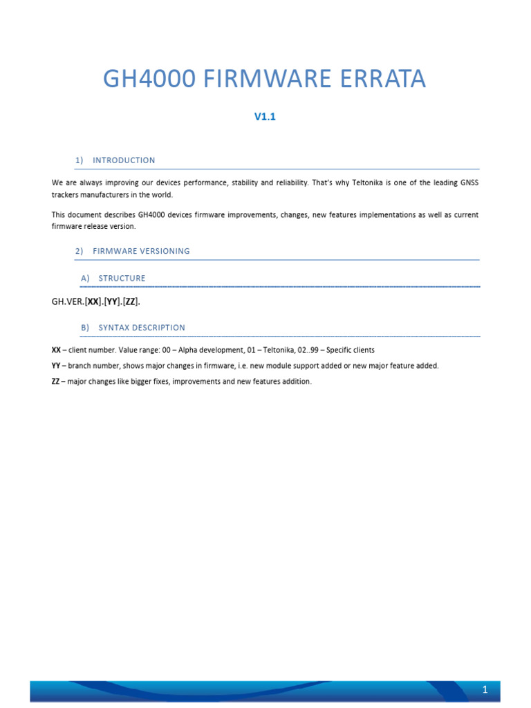 GH4000 Firmware Errata v1.1 | PDF | Global Positioning System | Modem