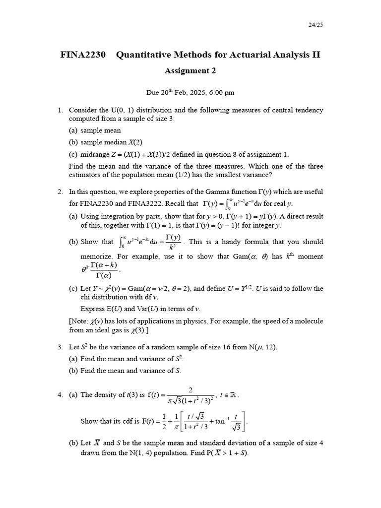 FINA2230 Assignment 2 (24-25) | PDF | Variance | Probability Theory