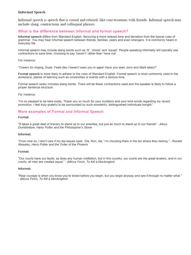 Informal Speaking | PDF