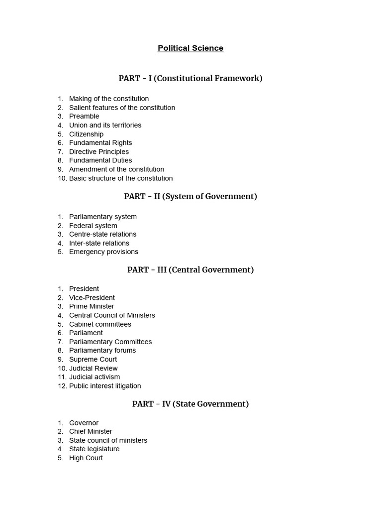 Political Science Syllabus | PDF | Parliament | Constitution