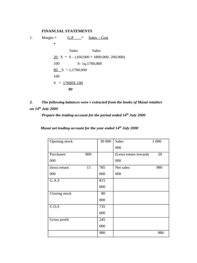 Financial Statements and Trading Accounts | PDF | Balance Sheet ...