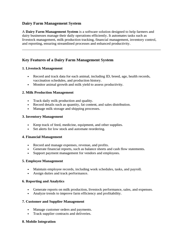 Dairy Farm Management System | PDF | Dairy | Farms