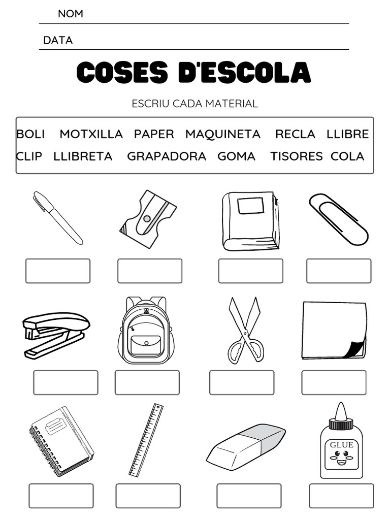 School Supplies Worksheet | PDF