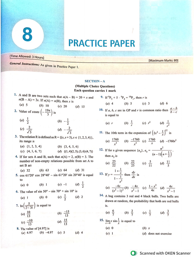 Math Practice Paper - 81739526941 | PDF