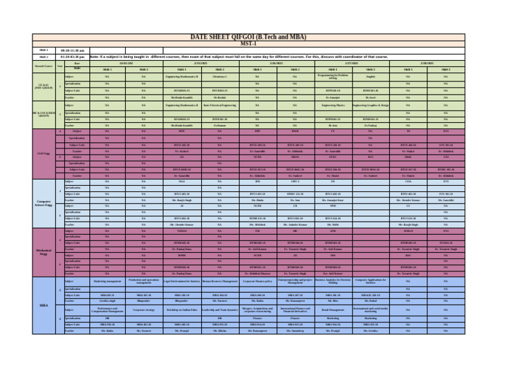 Date Sheet Qifgoi (Btech and Mba) | PDF | Business | Economies