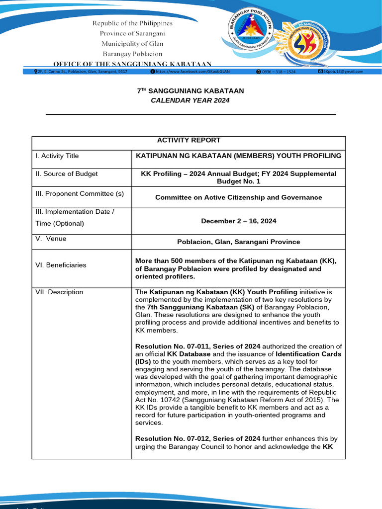 KK Youth Profiling Activity Report 2024 | PDF | Governance | Data