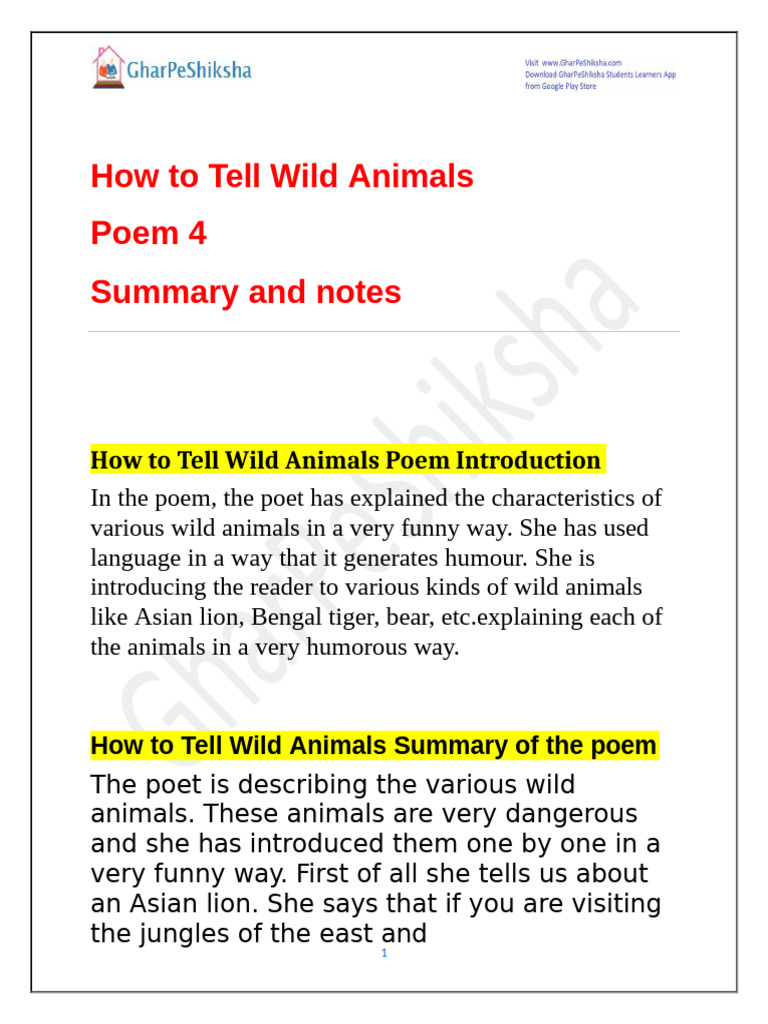 Humorous Guide to Identifying Wild Animals | PDF | Tiger | Poetry