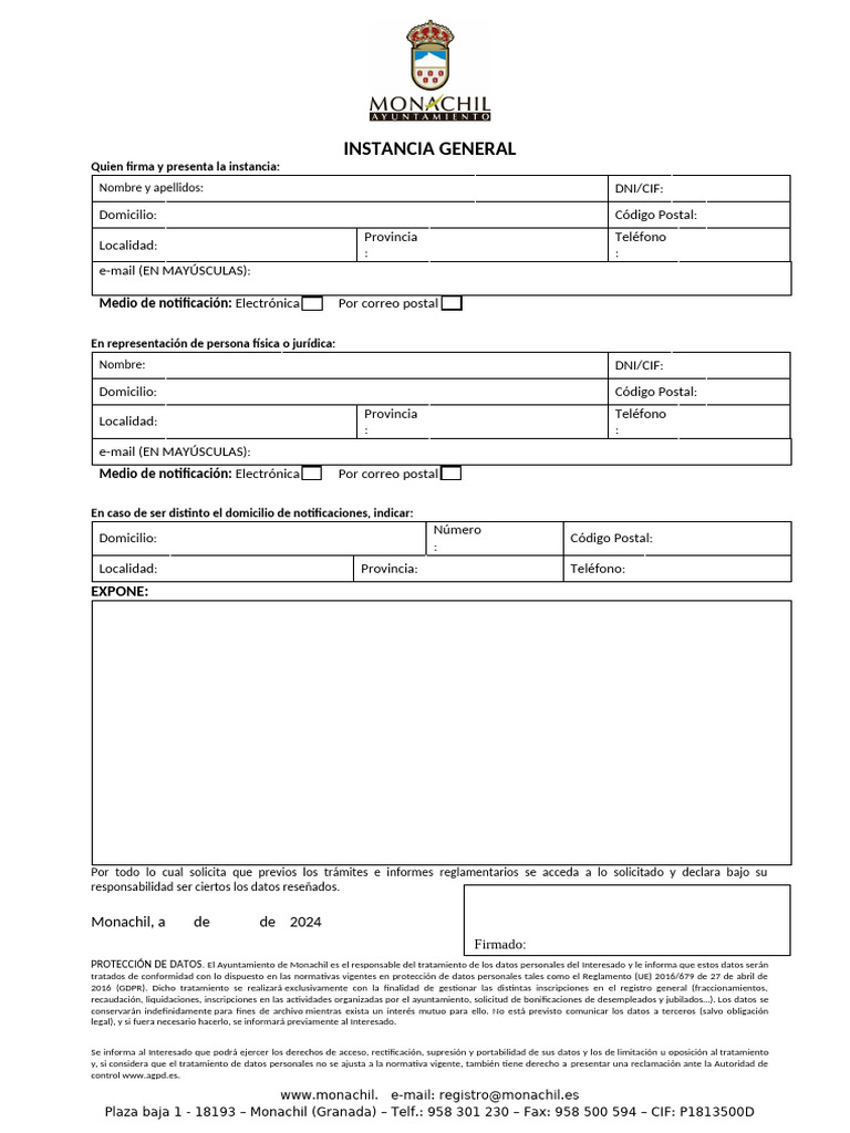 Formulario de Instancia General | PDF