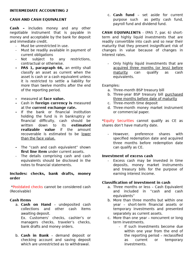 Cash And Cash Equivalents Overview Pdf Cash Money