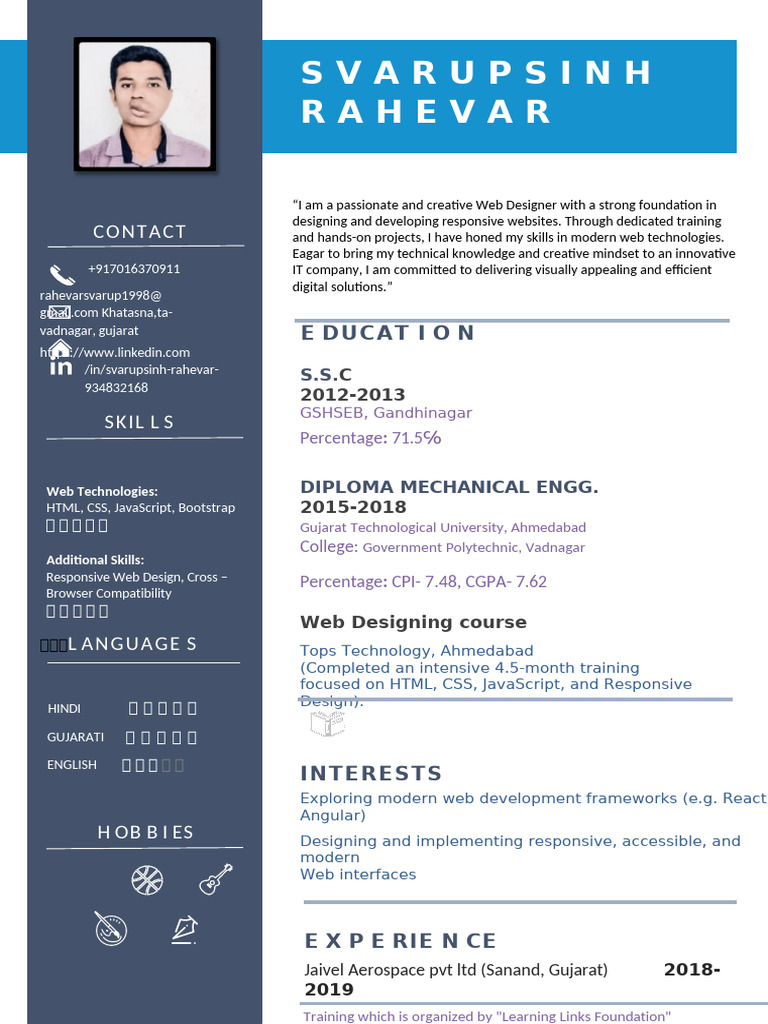 Svarupsinh's resume | PDF | Web Design | Cyberspace