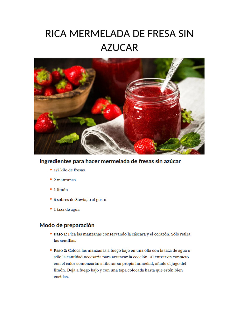 Rica Mermelada de Fresa Sin Azucar | PDF