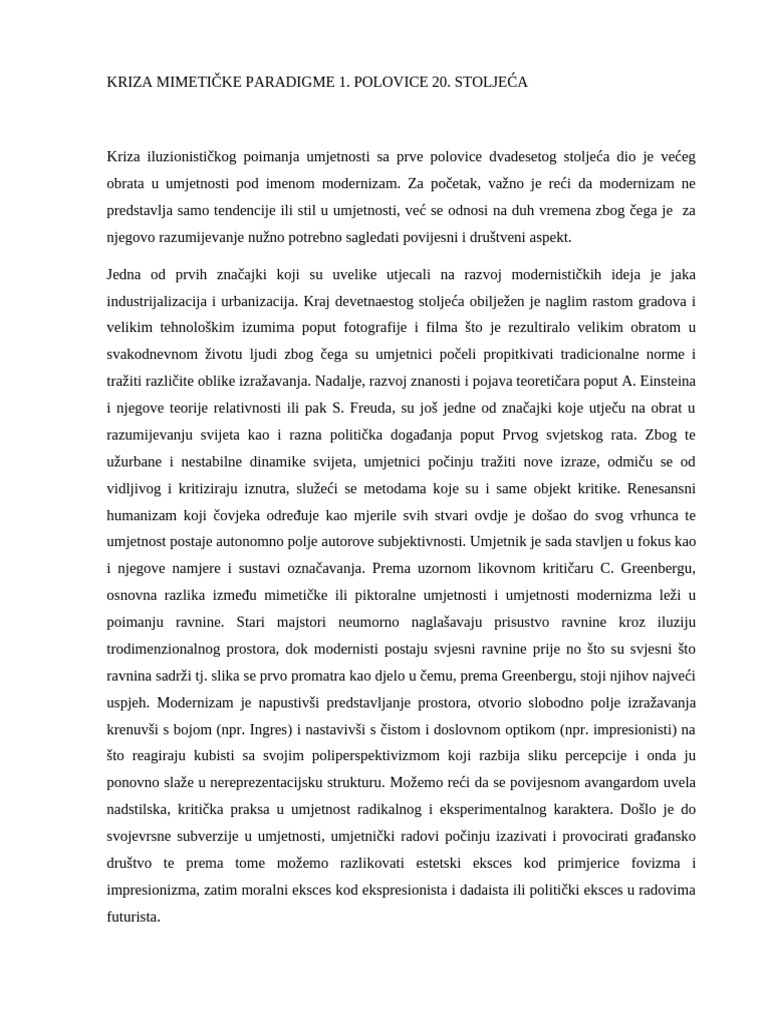 KRIZA MIMETIČKE PARADIGME 1. Pol 20.st | PDF