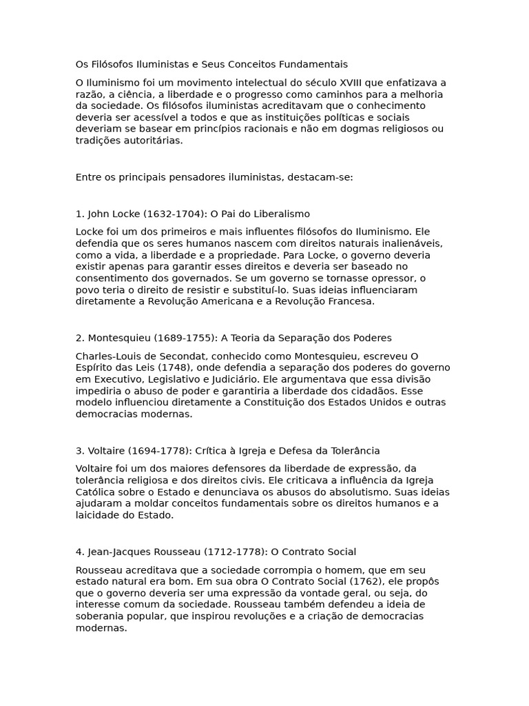 Filósofos do Iluminismo e Seus Legados | PDF | Iluminismo | Montesquieu