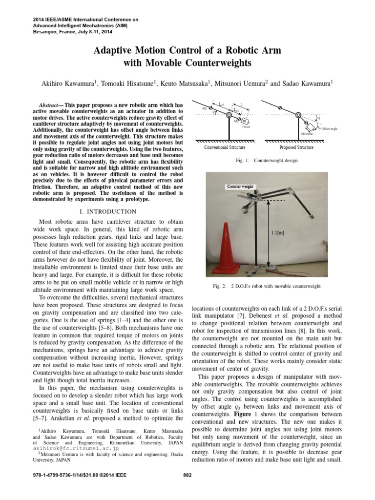 Adaptive Motion Control of a Robotic Arm With Movable Counterweights | PDF | Control Theory ...