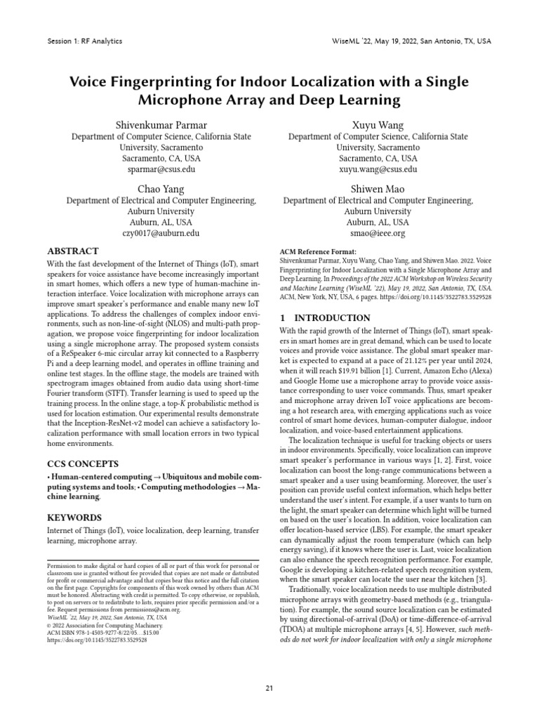 Voice Fingerprinting for Indoor Localization with a Single Microphone array and deep learning ...