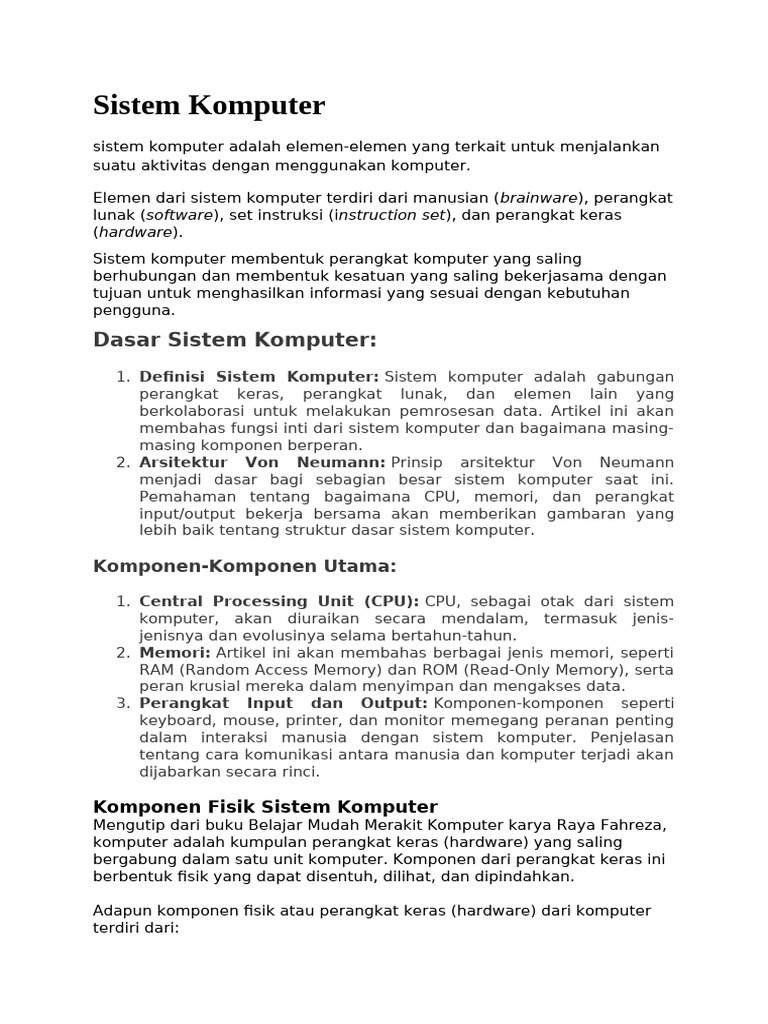 Komponen dan Fungsi Sistem Komputer | PDF