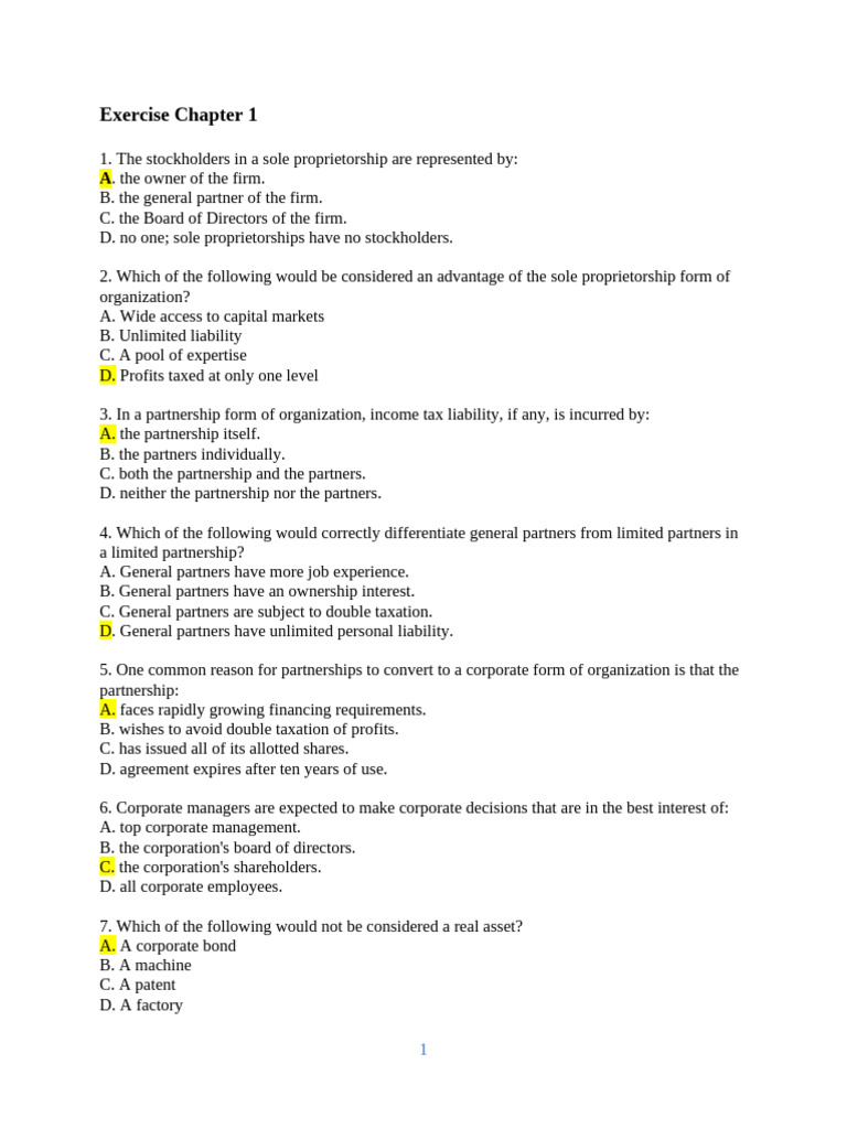 Exercise Chapter 1 T2-2024 | PDF | Partnership | Capital Budgeting