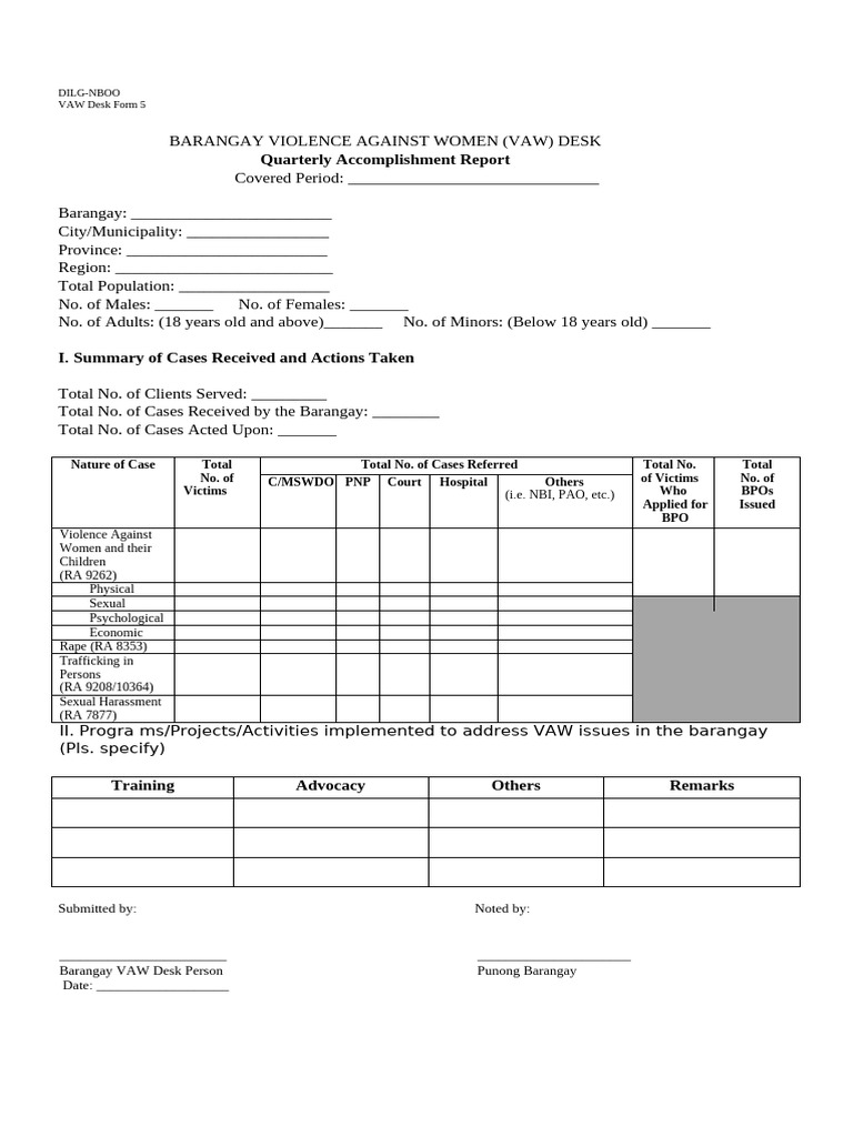 VAW Desk Form 5 Report Template | PDF