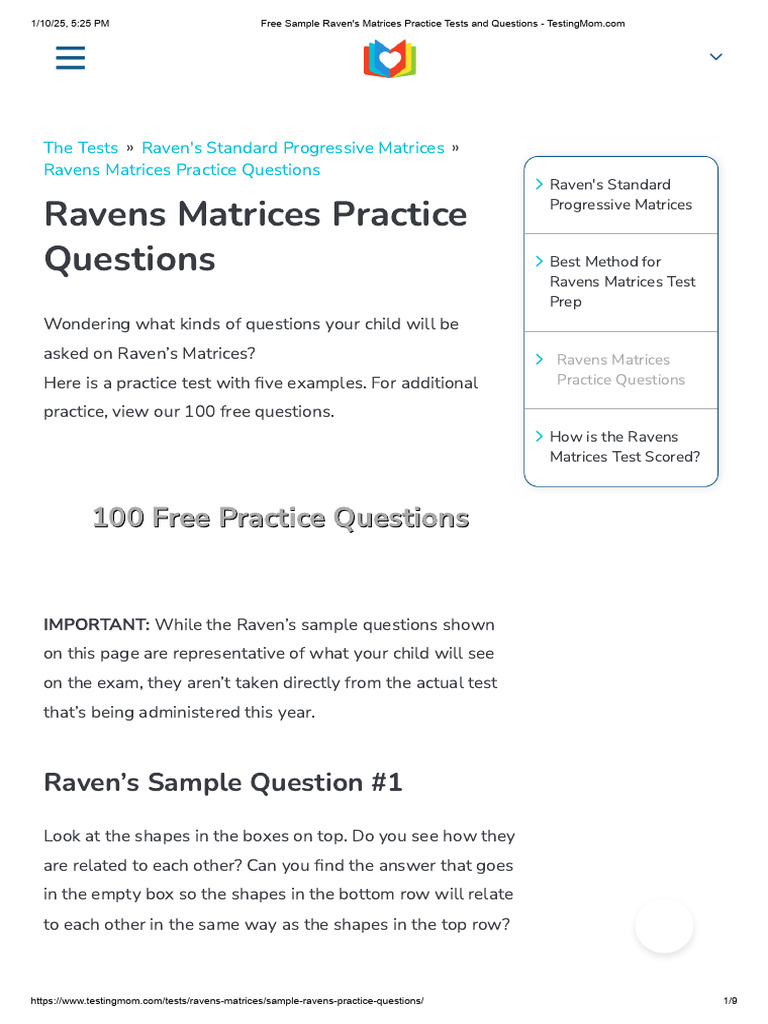 Free Sample Raven's Matrices Practice Tests and Questions | PDF | Tests ...