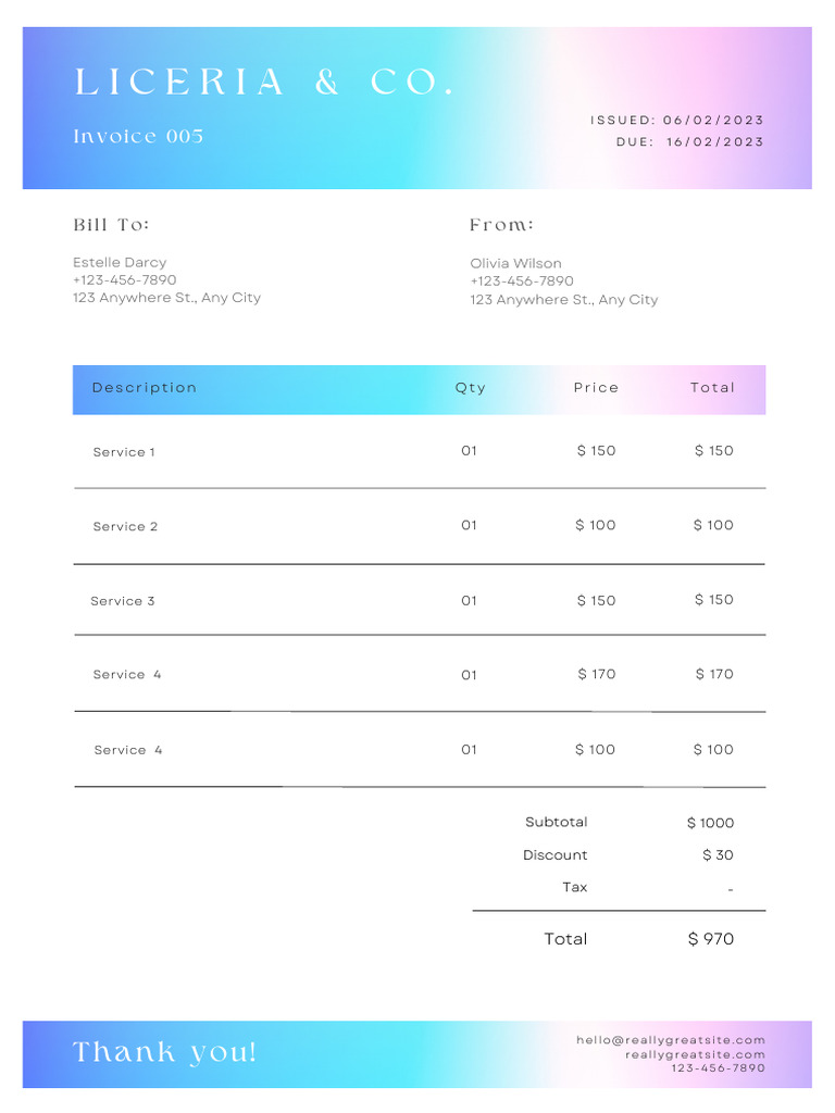 Pink Blue Meta Gradient Modern Simple Professional Business Invoice ...